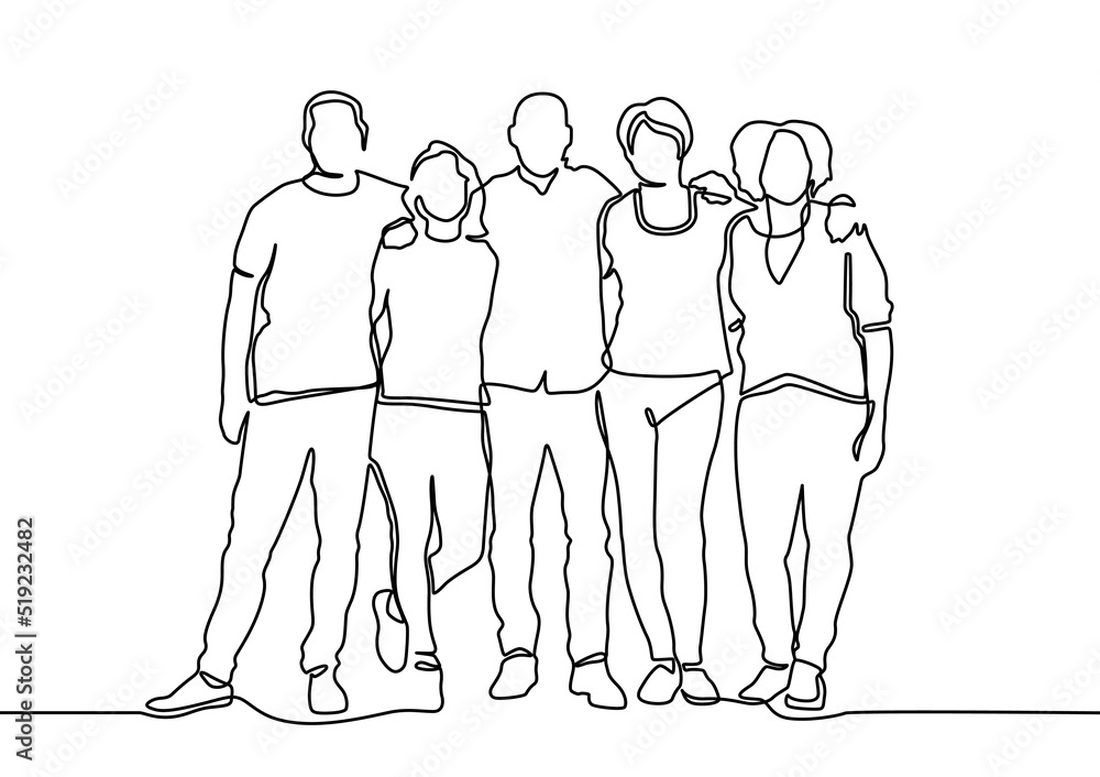 Group of people continuous one line vector drawing. Family, friends ...