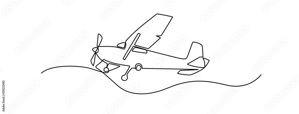 Continuous line drawing of jet plane . Flight biplane Tandem wing. The ...