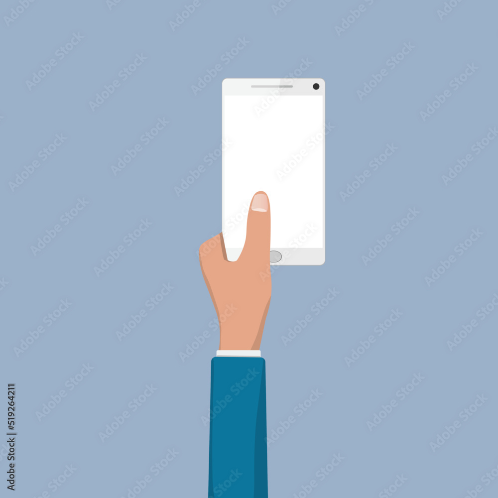 Cartoon Cute hand holding mobile smartphone. Vector illustration Stock ...