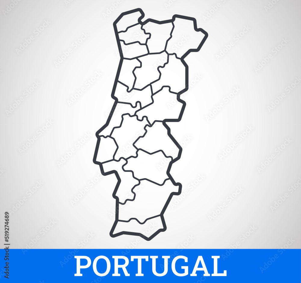 Simple outline map of Portugal with provinces. Vector graphic ...