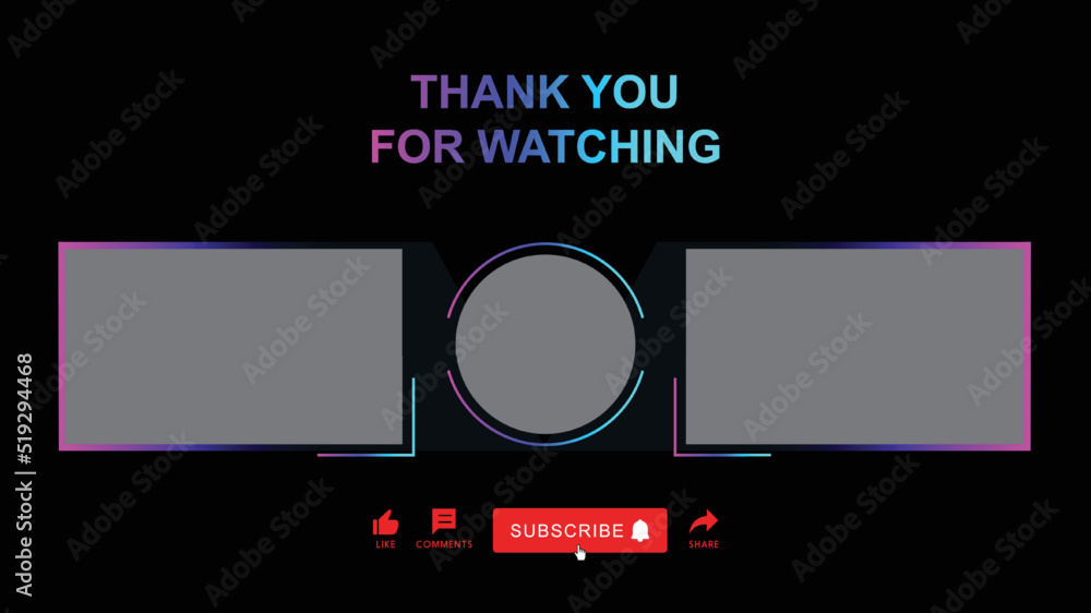 Thank you for watching YouTube end screen template. Video wireframe design layout illustration ...