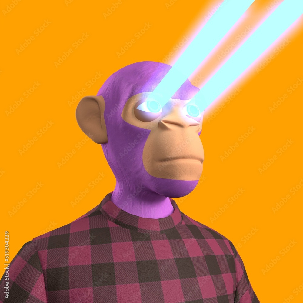 Presentation of NFT Ape avatar collection. NFT 3d bored ape on orange ...