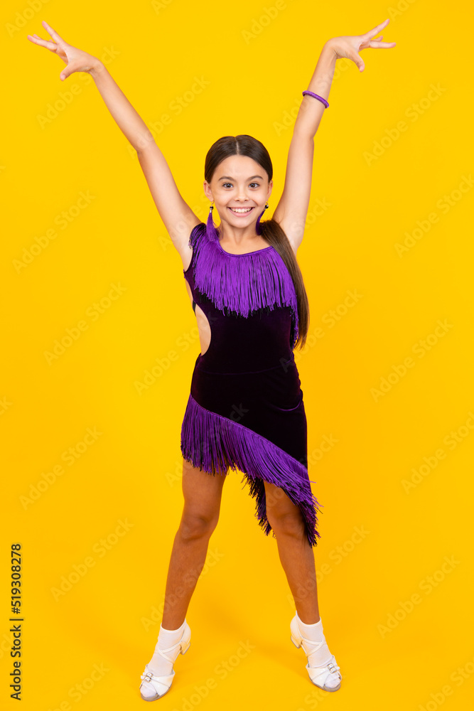 Dance school, teenager child ballroom dancer. Teen girl in ballroom ...