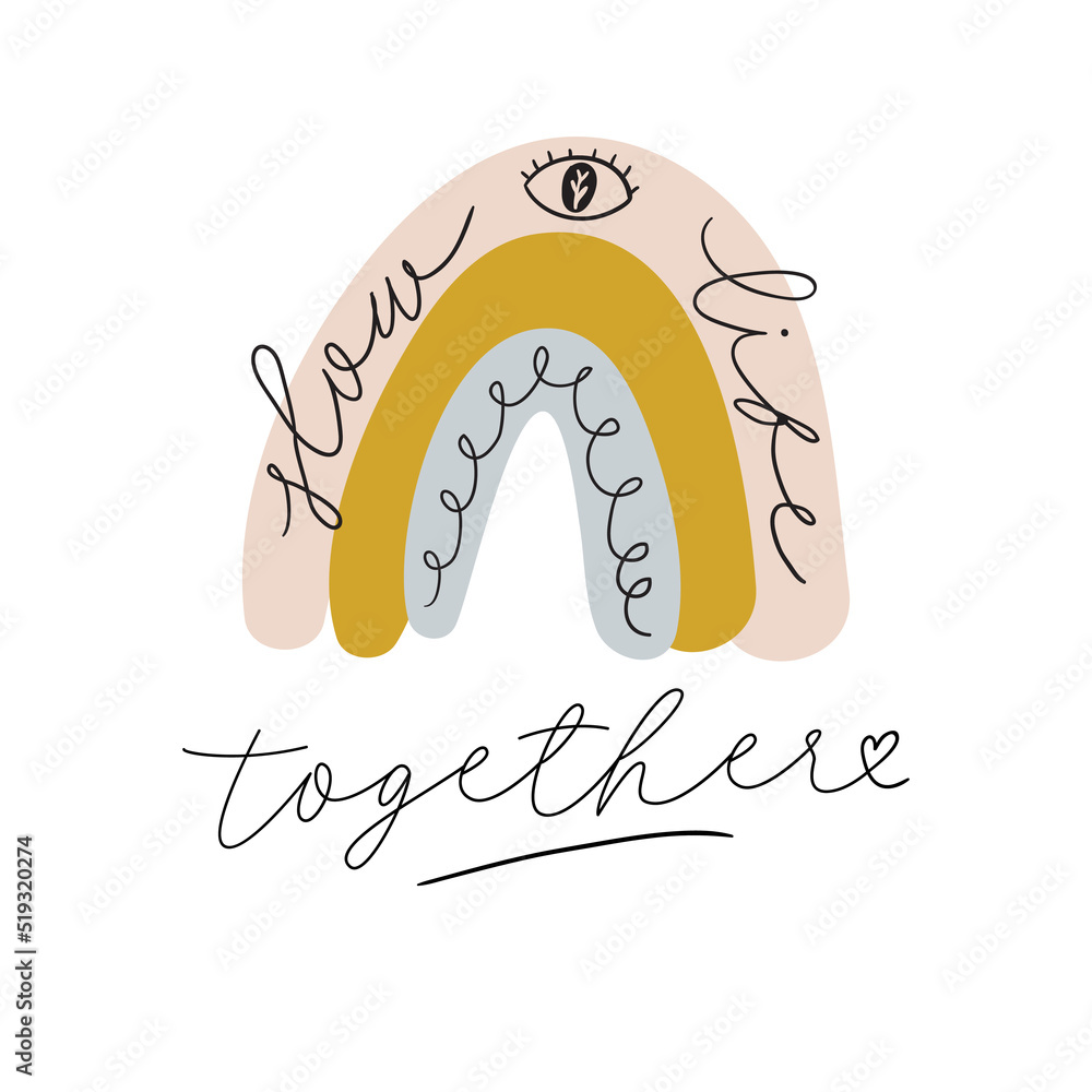 Abstract contemporary illustration with floral, fauna, moon, girls ...