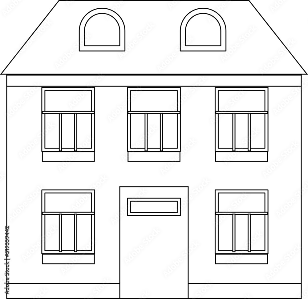 Vector coloring house. A simple drawing of a house for coloring. Two ...