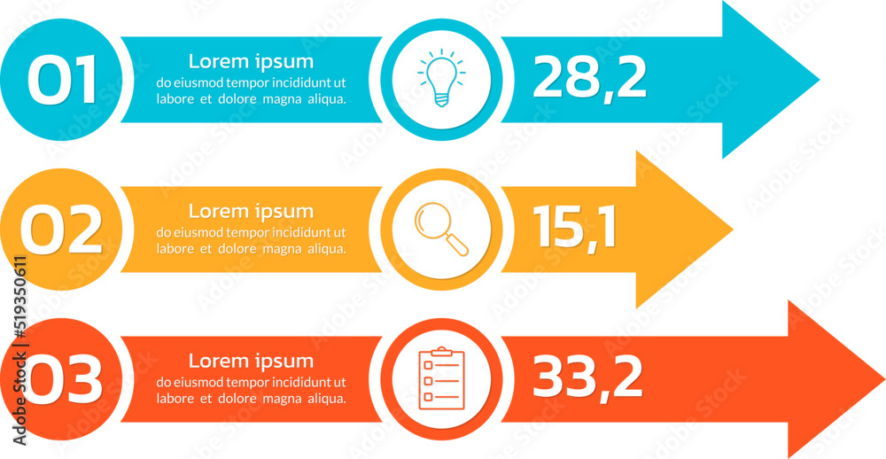 Vector de Stock 3 step infographic with arrows and business icons ...