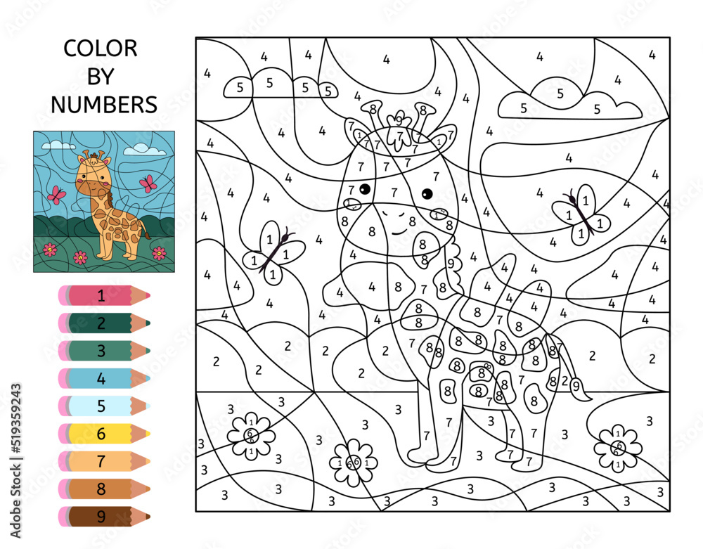 Color by numbers. Educational game for preschool kids. Cute cartoon ...