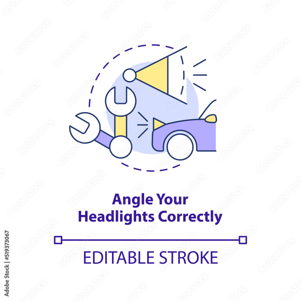 Angle your headlights correctly concept icon. Driving safety at night ...