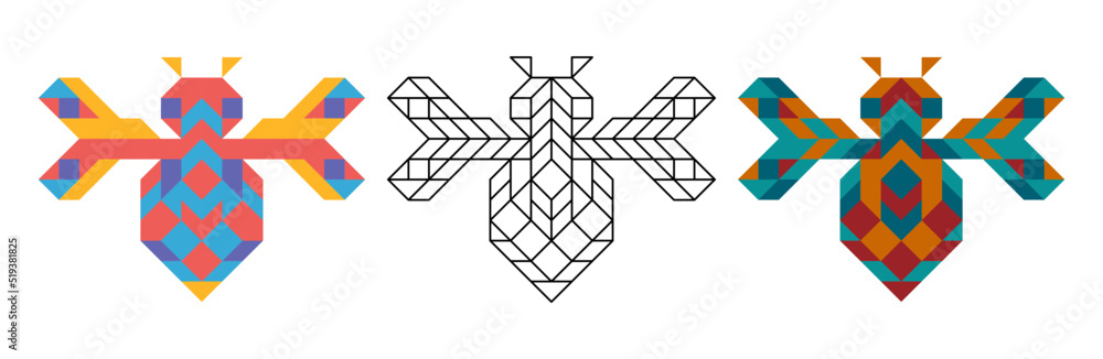 Geometric shapes beetle. Logo. Flying Insect mosaic from polygons. A ...