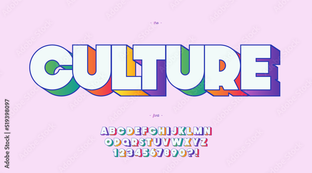 Vector culture font 3d bold color style trendy typography for ...