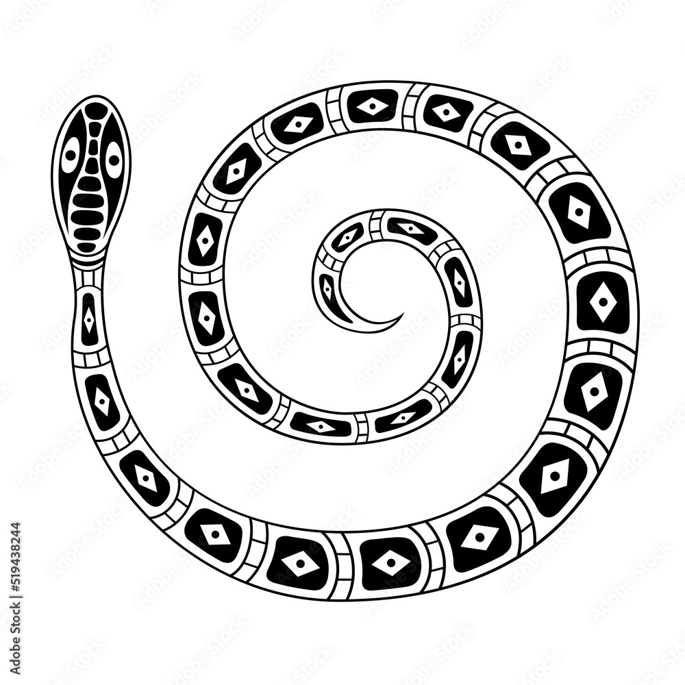 Snake. Aboriginal art style. –°urled up snake. Flat design style ...