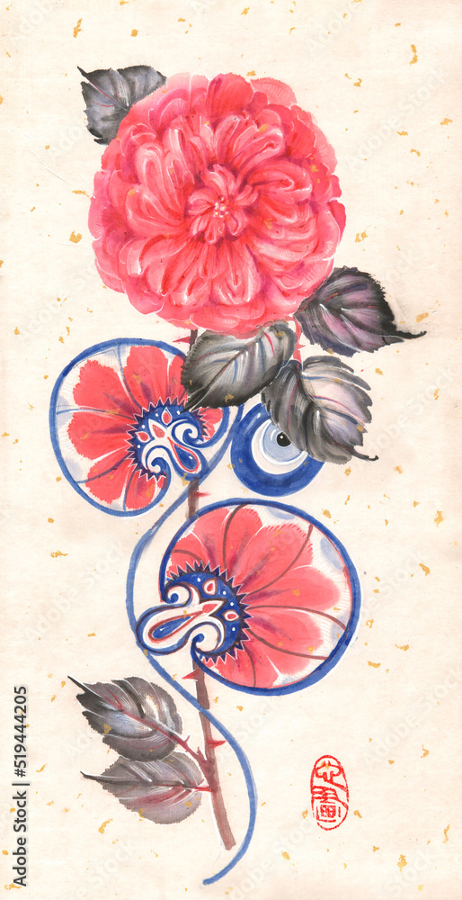 Damascus rose, an amulet from the evil eye and a carnation pattern are ...