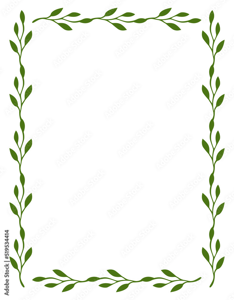 Rectangle border frame design concept of green leaves isolated on white background - vector ...