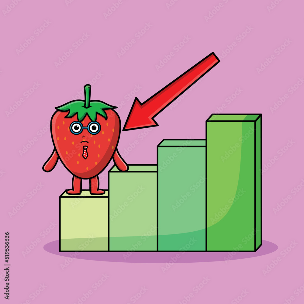 Strawberry cute businessman mascot character with a inflation chart ...