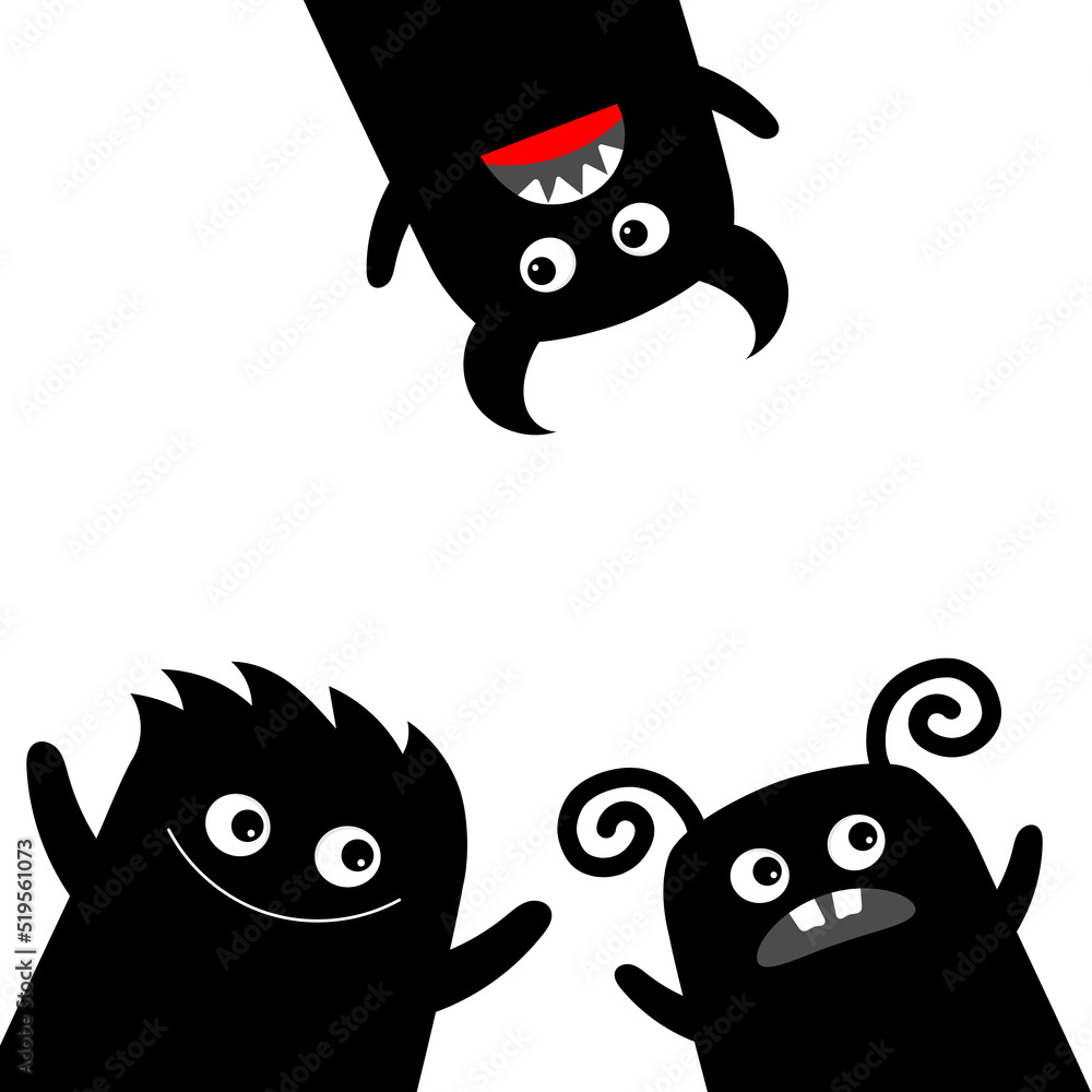 Happy Halloween. Monster set in the corner waving hand. Funny face head ...