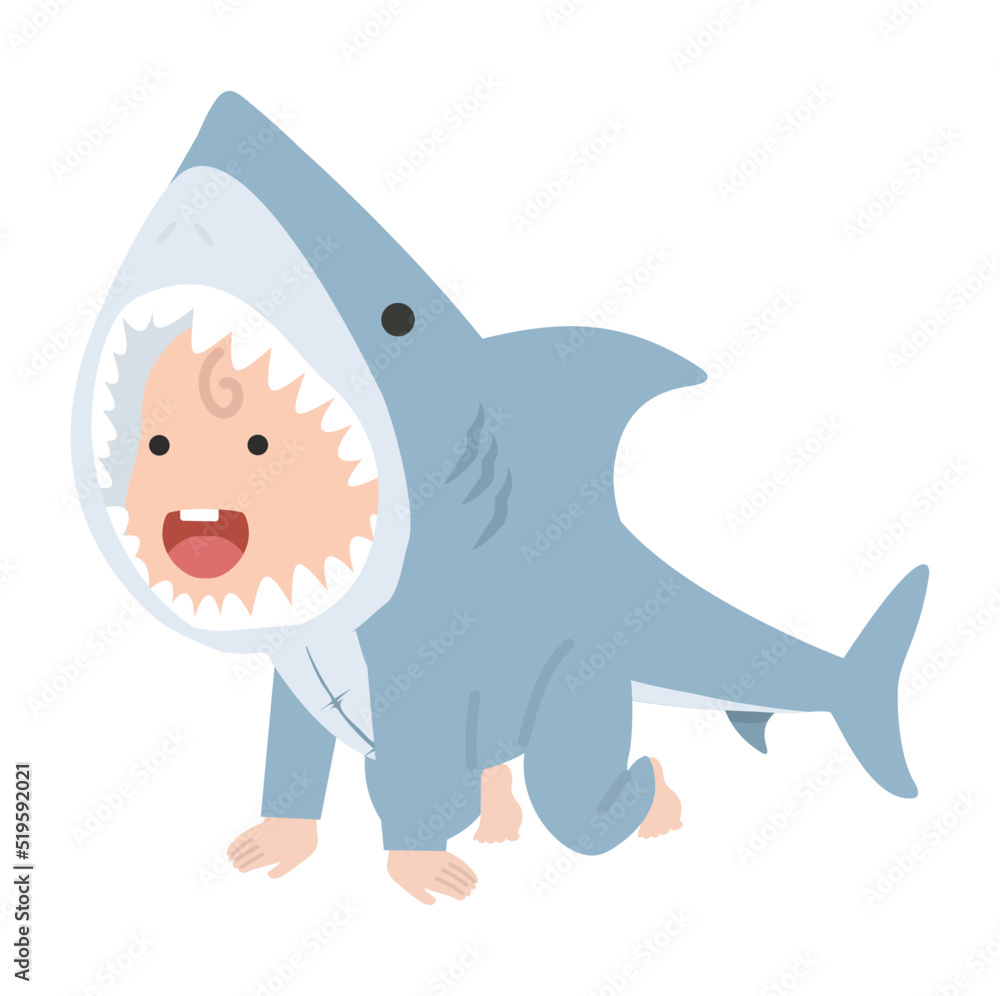 baby kid characters in shark costume Stock Vector | Adobe Stock
