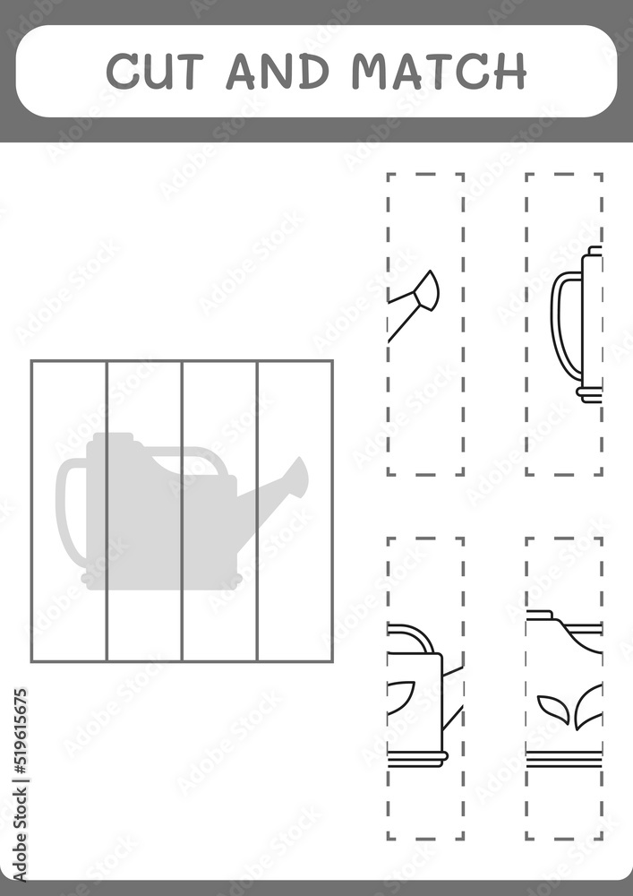 Cut and match parts of Watering can, game for children. Vector ...