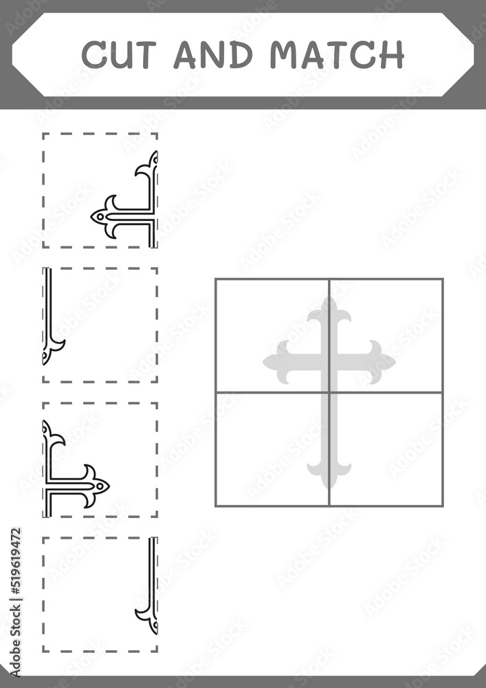 Cut and match parts of Christian cross, game for children. Vector ...
