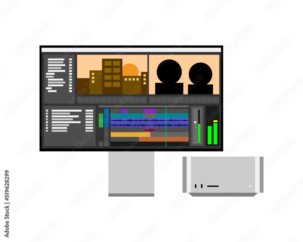 Small home studio for editing video on single screen. One monitor and ...
