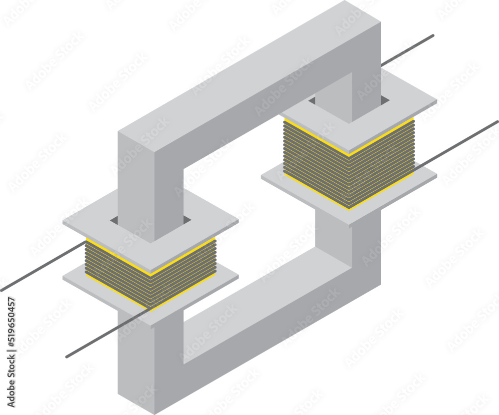 Isolated vector illustration of voltage transformer. 3d diagram of the ...