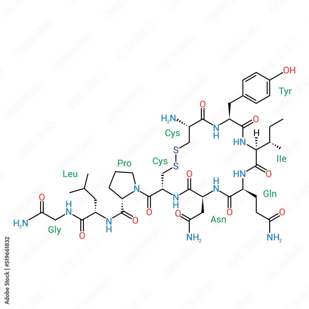 chemical structure of Oxytocin (C43H66N12O12S2) Stock Vector | Adobe Stock