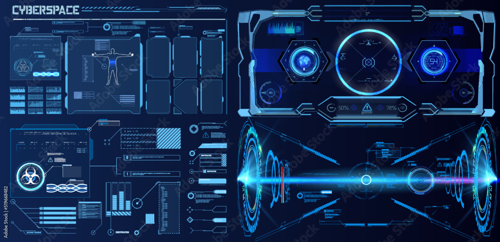 Circle Abstract digital technology UI/UX Futuristic HUD, FUI, Virtual Interface. Callouts titles ...