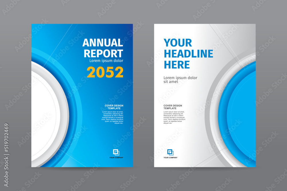 Modern circle shape blue and white background A4 size book cover ...