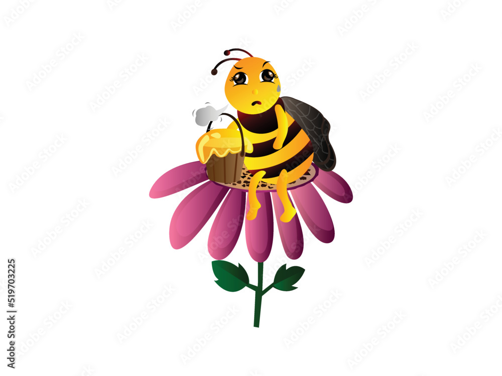 Cute Bee Mascot Character Vector illustration. Cartoon Bee with Honey ...
