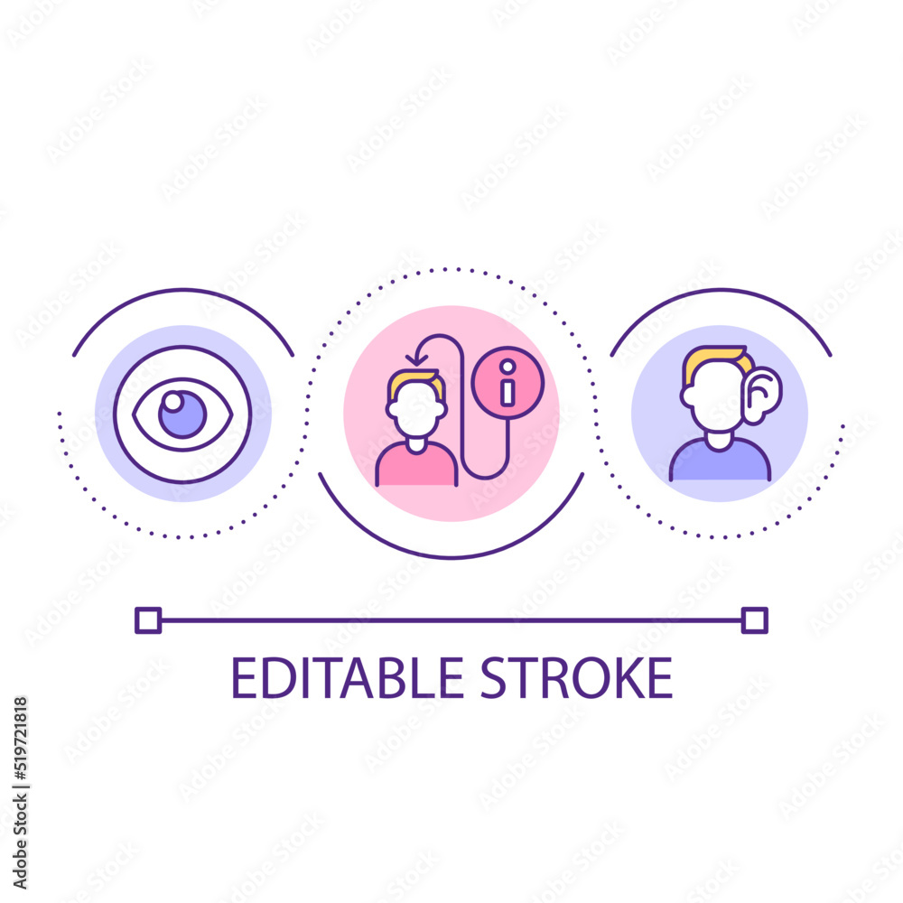 Sensory memory loop concept icon. Viewing, listening skills development ...