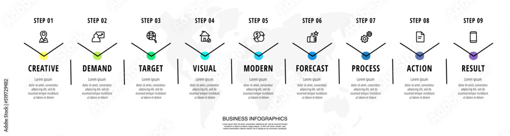 Infographic vector arrow design with 9 steps. Infographics for business ...