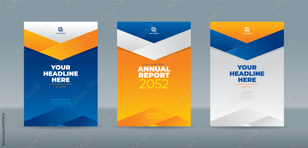 Modern blue orange yellow white ribbon color theme book cover template ...