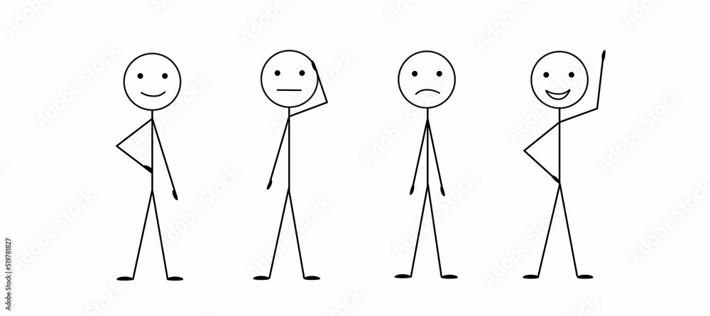 stick man in different poses, emotions and gestures, a set of human ...