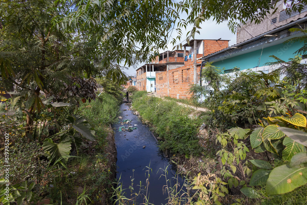 Degraded area of a river in the poor community, human waste and ...