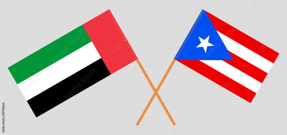 Crossed flags of the United Arab Emirates and Puerto Rico. Official ...