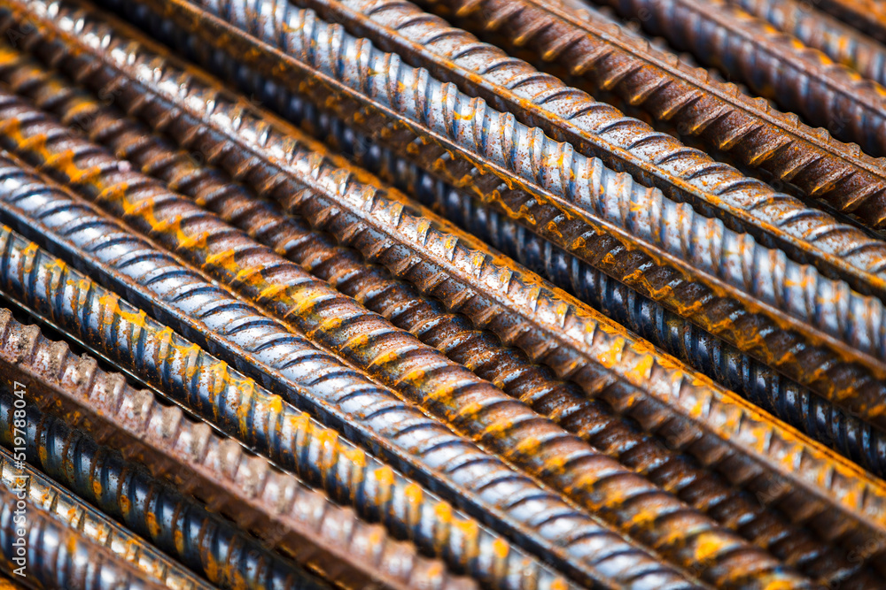 Construction steel rods or bars work reinforcement in conncrete ...