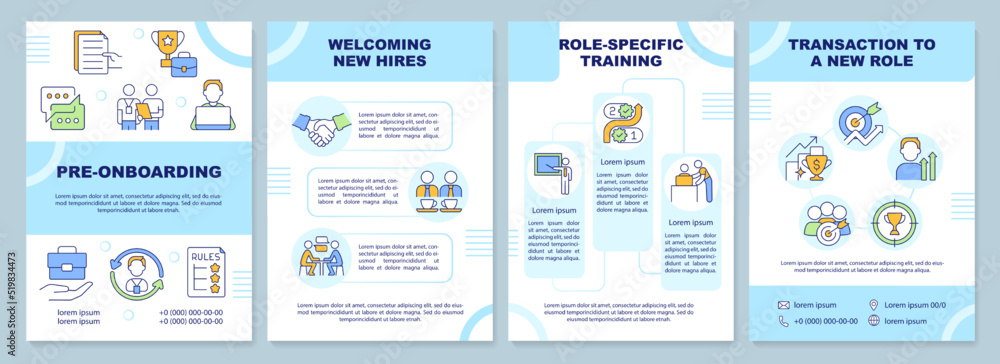 Onboarding phases blue brochure template. Job joining. Leaflet design ...