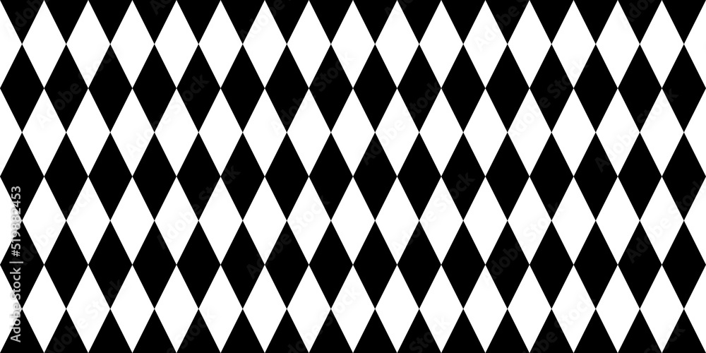 Seamless diamond harlequin geometric background pattern. Tileable black and white circus clown ...