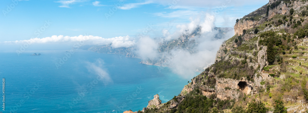Shoreline of the scenic Amalfi coast from the path of the Gods ...