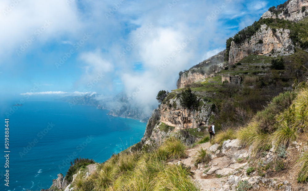 Hiking the famous path Sentiero degli Dei, the path of Gods at the ...