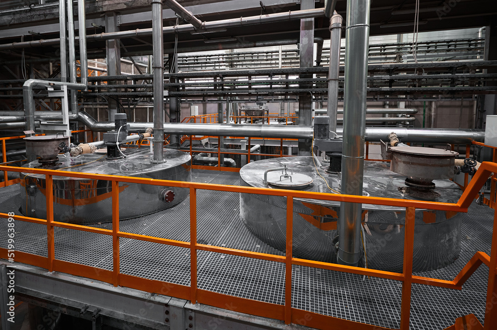 Huge brass tanks to produce chemical fertilizers at plant Stock Photo ...