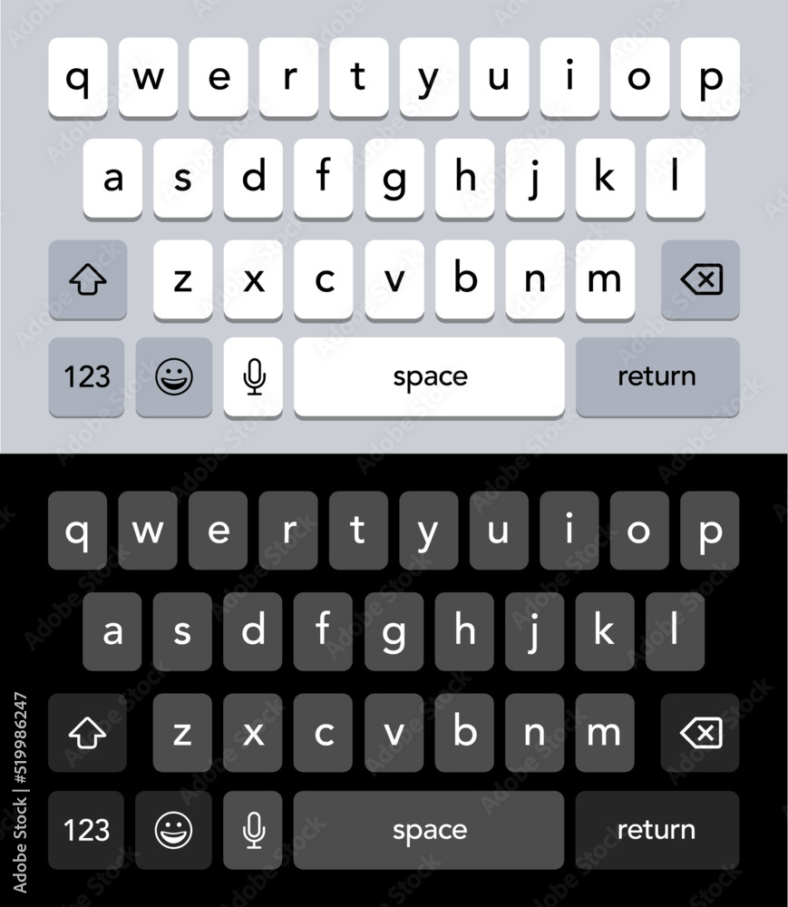 Smartphone keyboard. Mobile phone white and black screen keypad with ...
