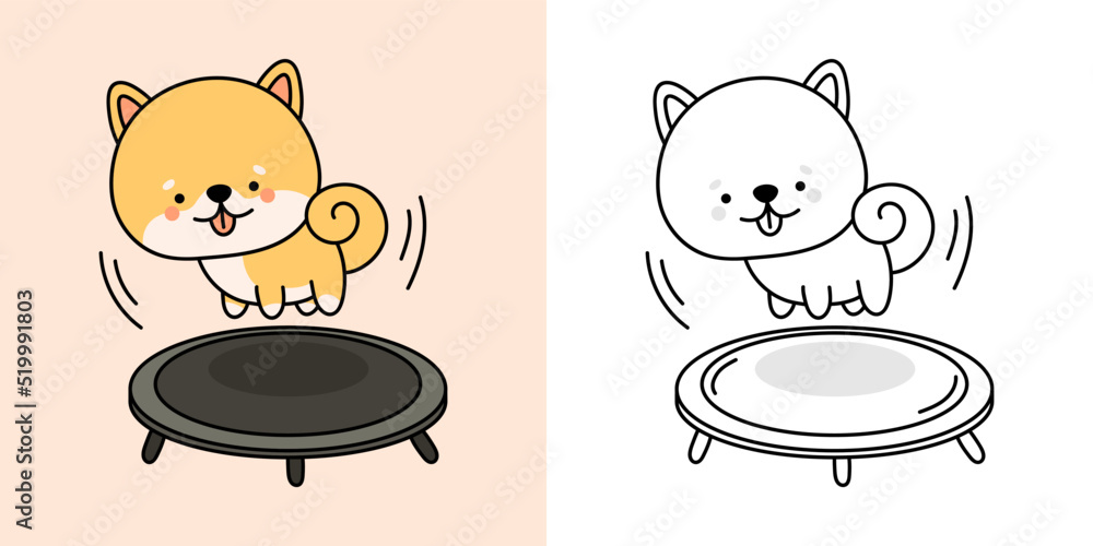 Shiba Dog Clipart for Coloring Page and Multicolored Illustration ...