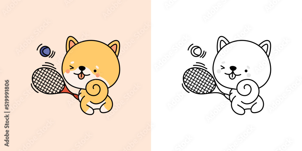 Kawaii Clipart Shiba Dog Illustration and For Coloring Page. Funny ...