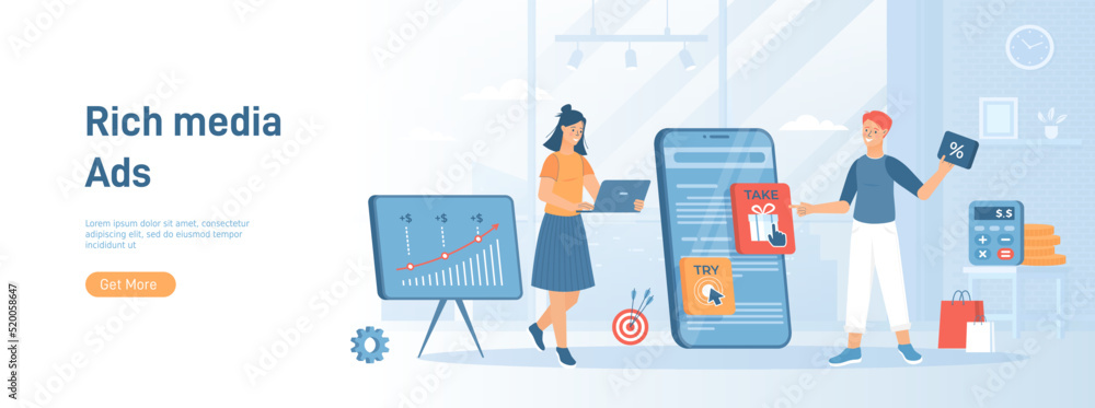 Rich Media Ads. Digital advertising. Interactive animation on the phone ...