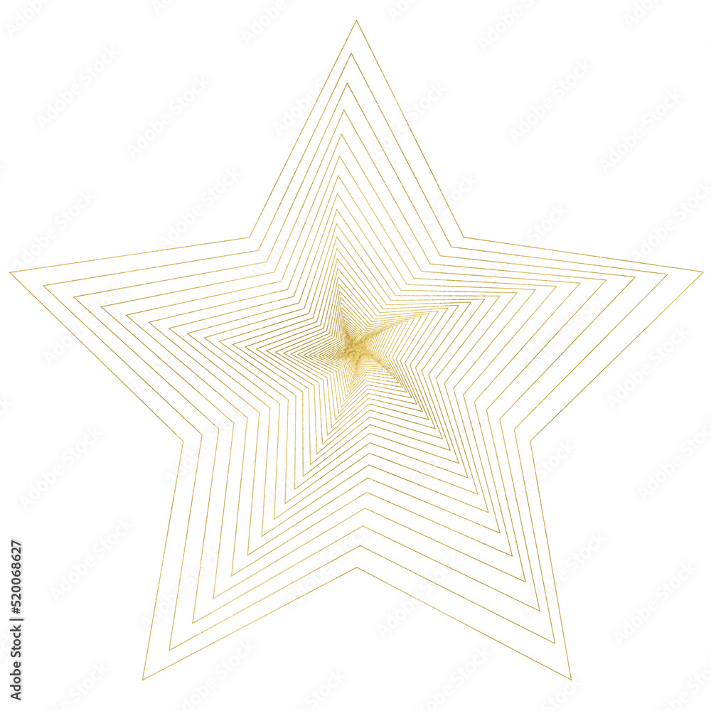 Golden expanding star with optical illusion effect, radiating thin ...