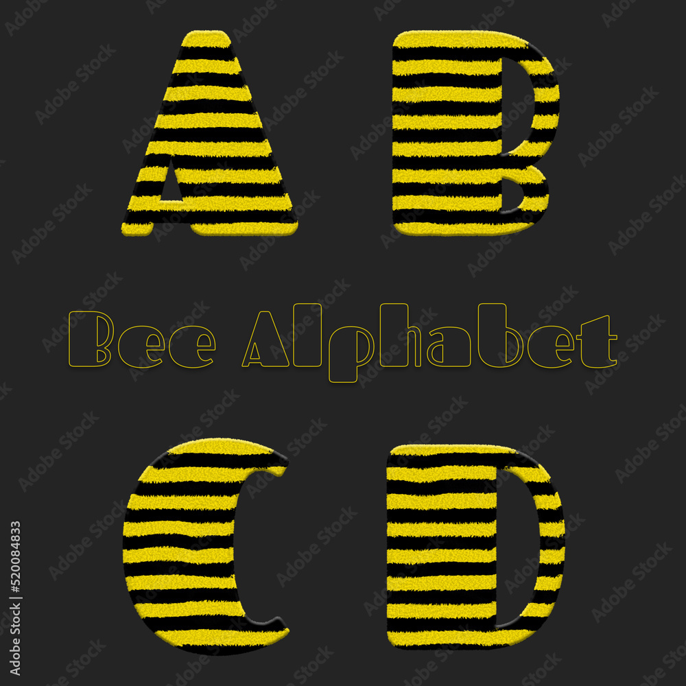 Bee alphabet with capital letters and fur effect, textured 3D font ...