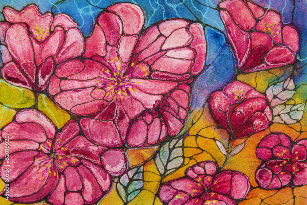 Doodled roses. The dabbing technique near the edges gives a soft focus ...