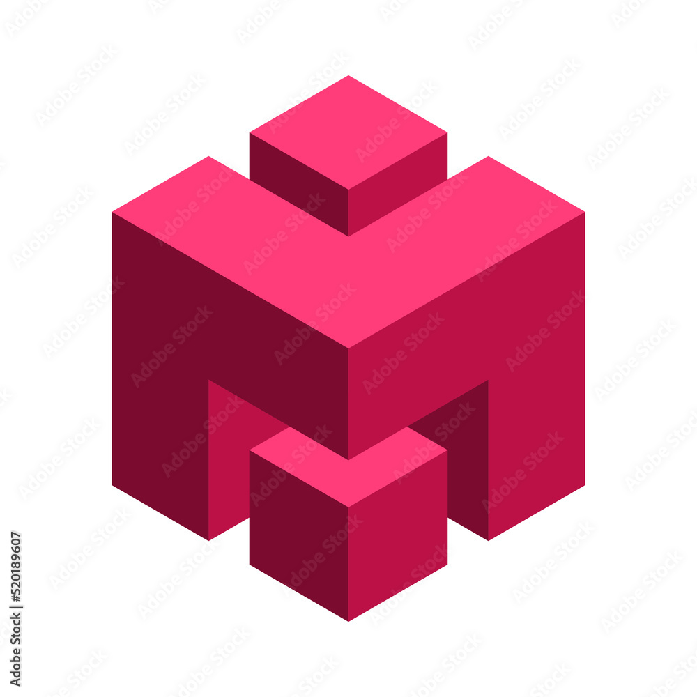Red abstract cube shape. 3D letter M logo template. Geometric square ...