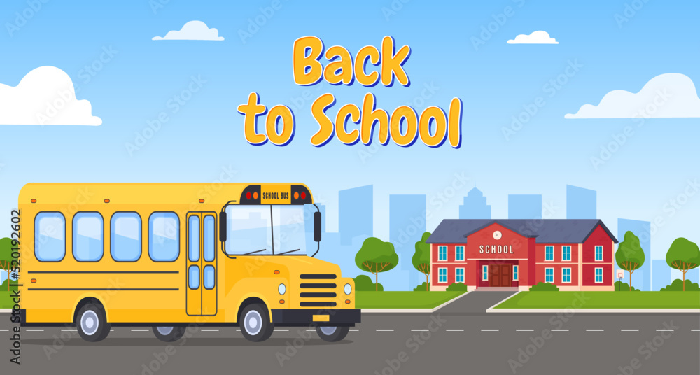 Yellow school bus. Back to school. Transporting children from home to ...