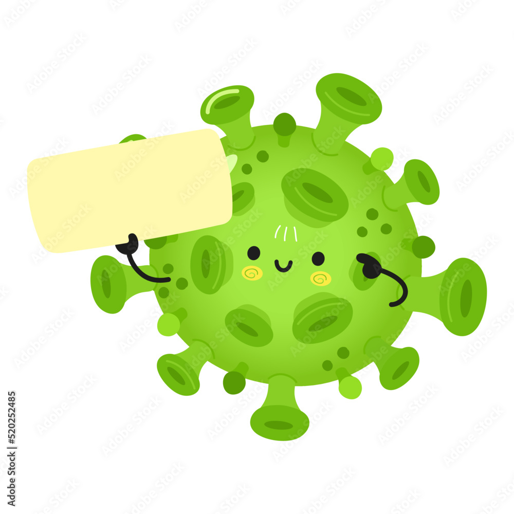 Cute funny virus poster character. Vector hand drawn cartoon kawaii ...